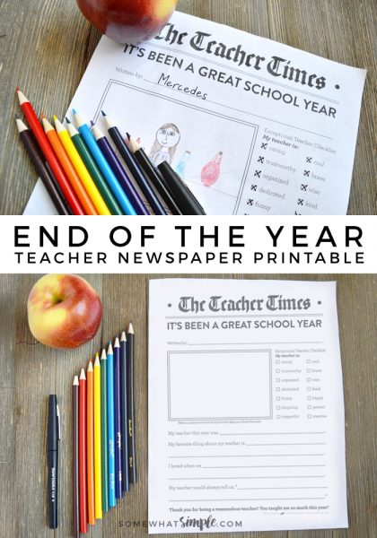 Teacher Newspaper Printable - Somewhat Simple Printables