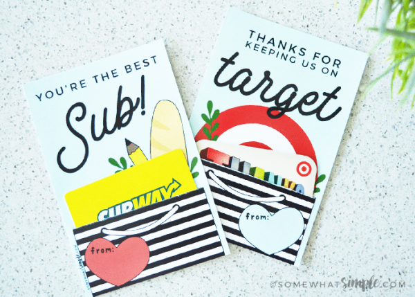 Gift Cards For Teachers And Substitutes || Printable Holders