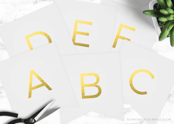 Free Printable Gold Banner (Entire Alphabet) - Somewhat Simple