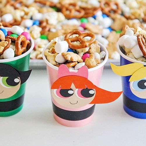 Powerpuff Girls Snack Cups + Easy Snack Mix Recipe - Somewhat Simple