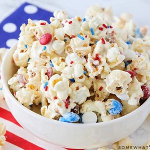 Patriotic White Chocolate Popcorn (Red White Blue) | Somewhat Simple