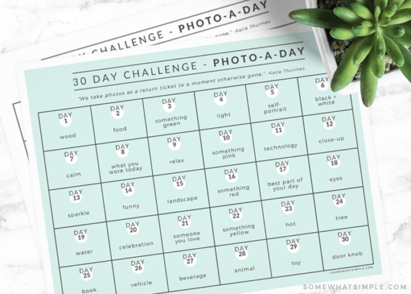 30 Day Photo Challenge (Free Printable) - from Somewhat Simple