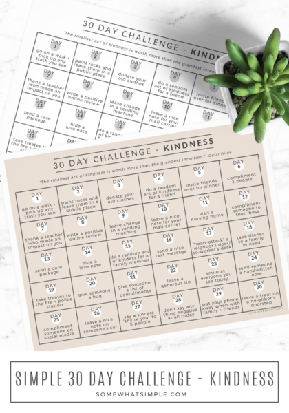 30 Day Kindness Challenge (Printable) - Somewhat Simple