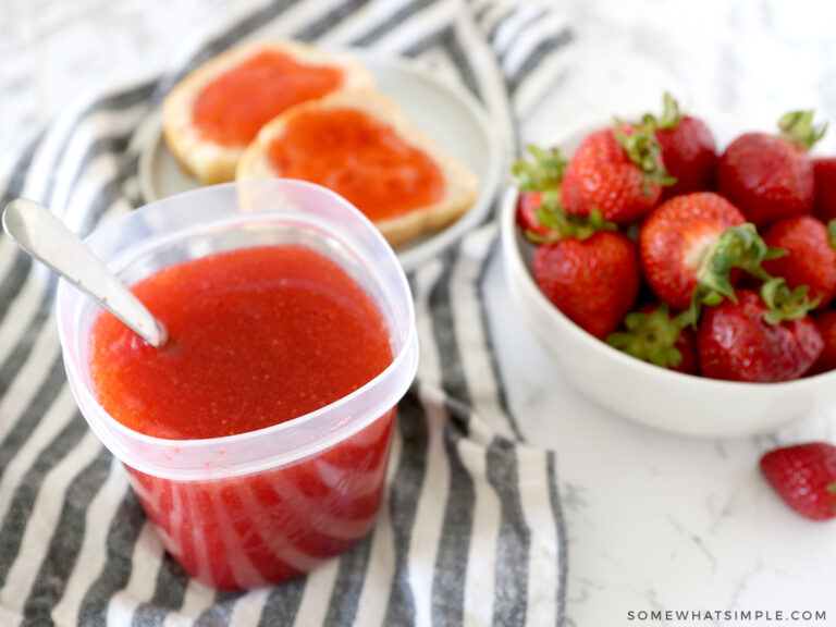 Strawberry Freezer Jam (Easy Recipe) - from Somewhat Simple
